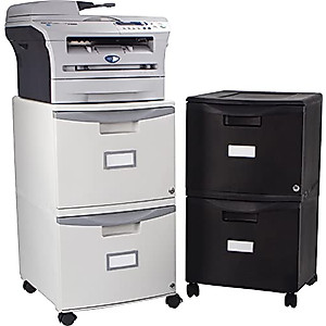 Storex Plastic Two-Drawer File Cabinet – Locking Document Organizer with Casters for Home and Office, Gray, 1-Pack (61310B01C)