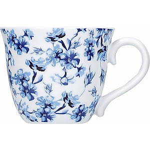 MIKASA Hampton Espresso Cups with Floral Pattern in Gift Box, Porcelain, White/Blue, 80 ml, 4 Piece Set