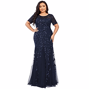 Ever-Pretty Women's Floor Length Mermaid Dress Prom Evening Dress Plus Size Dress Gowns for Women Navy Blue US18