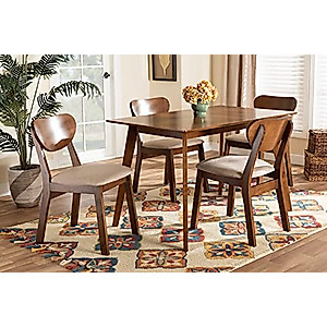 Baxton Studio Damara Mid-Century Modern Sand Fabric Upholstered and Walnut Brown Finished Wood 5-Piece Dining Set