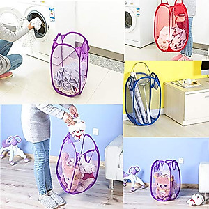 Qtopun Mesh Popup Laundry Hamper, 4 Pack Foldable Portable Dirty Clothes Basket for Bedroom, Kids Room, College Dormitory and Travel (Yellow,Pink, Purple,Dark Blue)