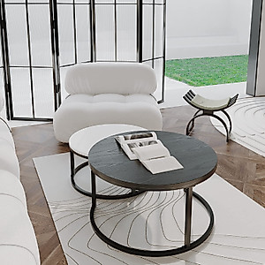 Usinso Round Coffee Tables,2 Round Nesting Table Set Circle Coffee Table with Storage Open Shelf for Living Room Modern Minimalist Style Furniture Side End Table of Stable(Black & White)