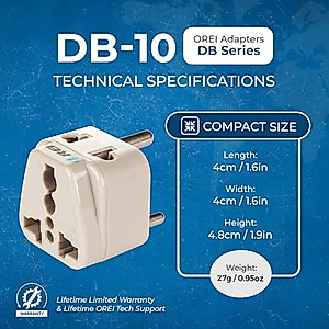 OREI USA to India Plug Adapter - Type D Plug Adapter - 2 in 1 - CE Certified - RoHS Compliant - Beige (DB-10)