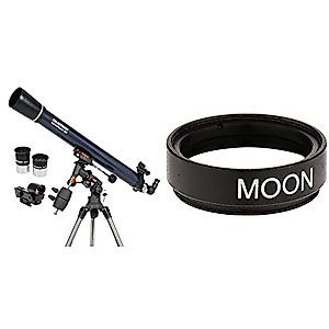Celestron - AstroMaster 90EQ Refractor Telescope - Refractor Telescope for Beginners - Fully-Coated Glass Optics - Adjustable-Height Tripod - Bonus Astronomy Software Package & 1.25" Moon Filter