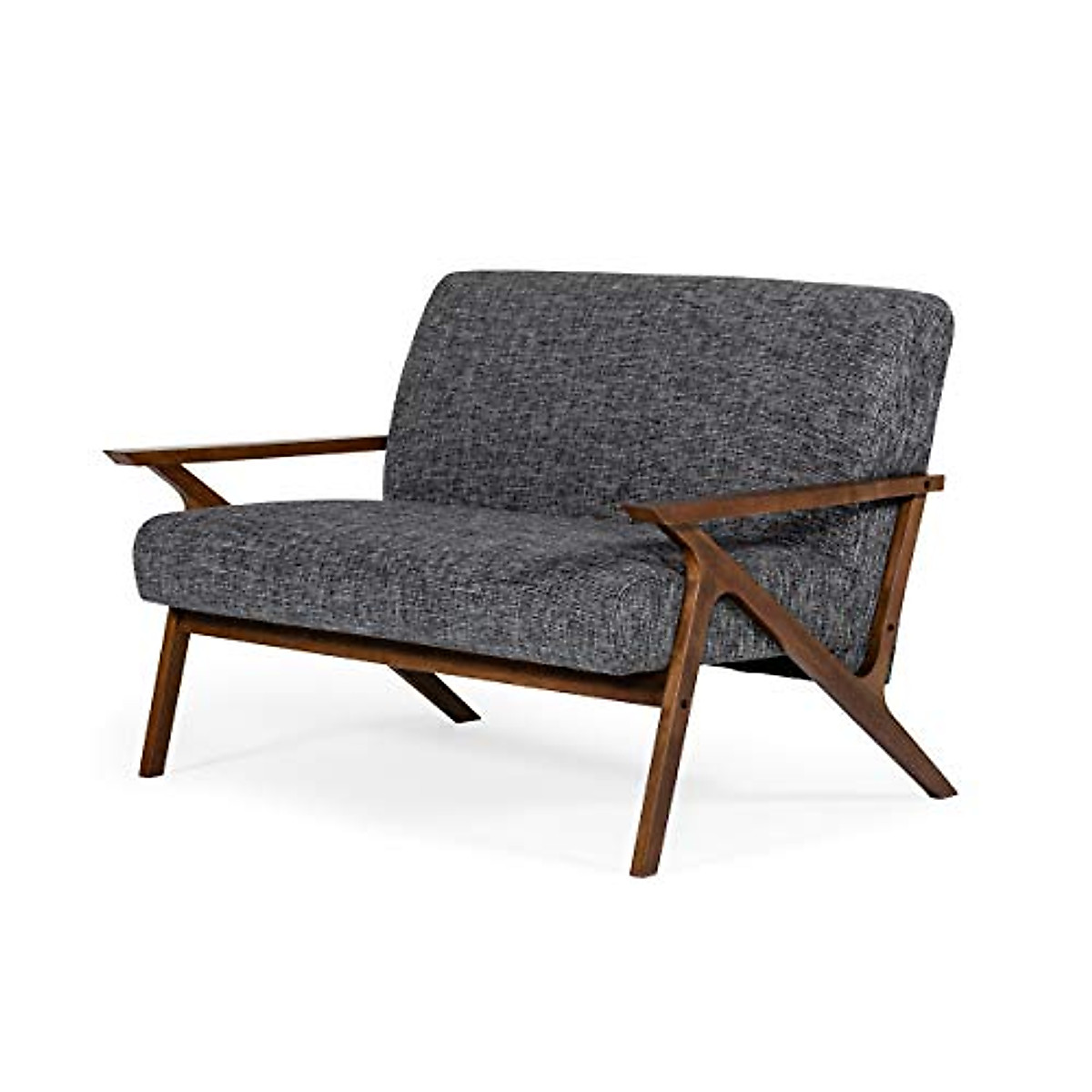 Limari Home Csilla Collection Mid-Century Style Fabric Upholstered Loveseat with Solid Rubberwood Frame in Walnut, Gray