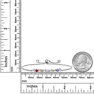 Gem Stone King 925 Silver and 10K Yellow Gold Customized and Personalized 3-Stone 3MM Round Gemstone Birthstone and White Lab Grown Diamond Tennis Bracelet For Women