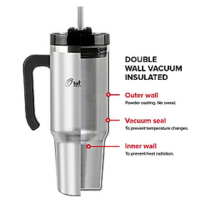 OUTDOORS PROFESSIONAL OUTD9034 30-Oz. Stainless Steel Double-Walled Insulated Tumbler with Straw (Stainless Steel)