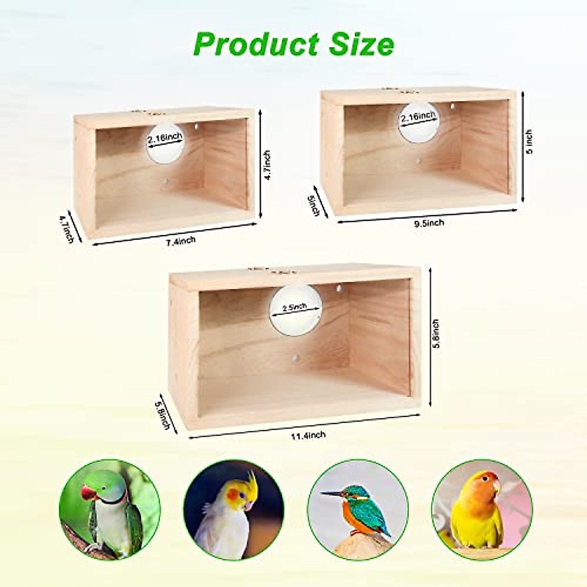 Parakeet Nesting Box, Transparent Bird Box Bird Nests for Cages Nest Box with Perch Wood Bird Cage House Nidos para Pajaros Periquitos for Cockatiel Lovebirds Budgie Finch Parrotlets Canary Conure