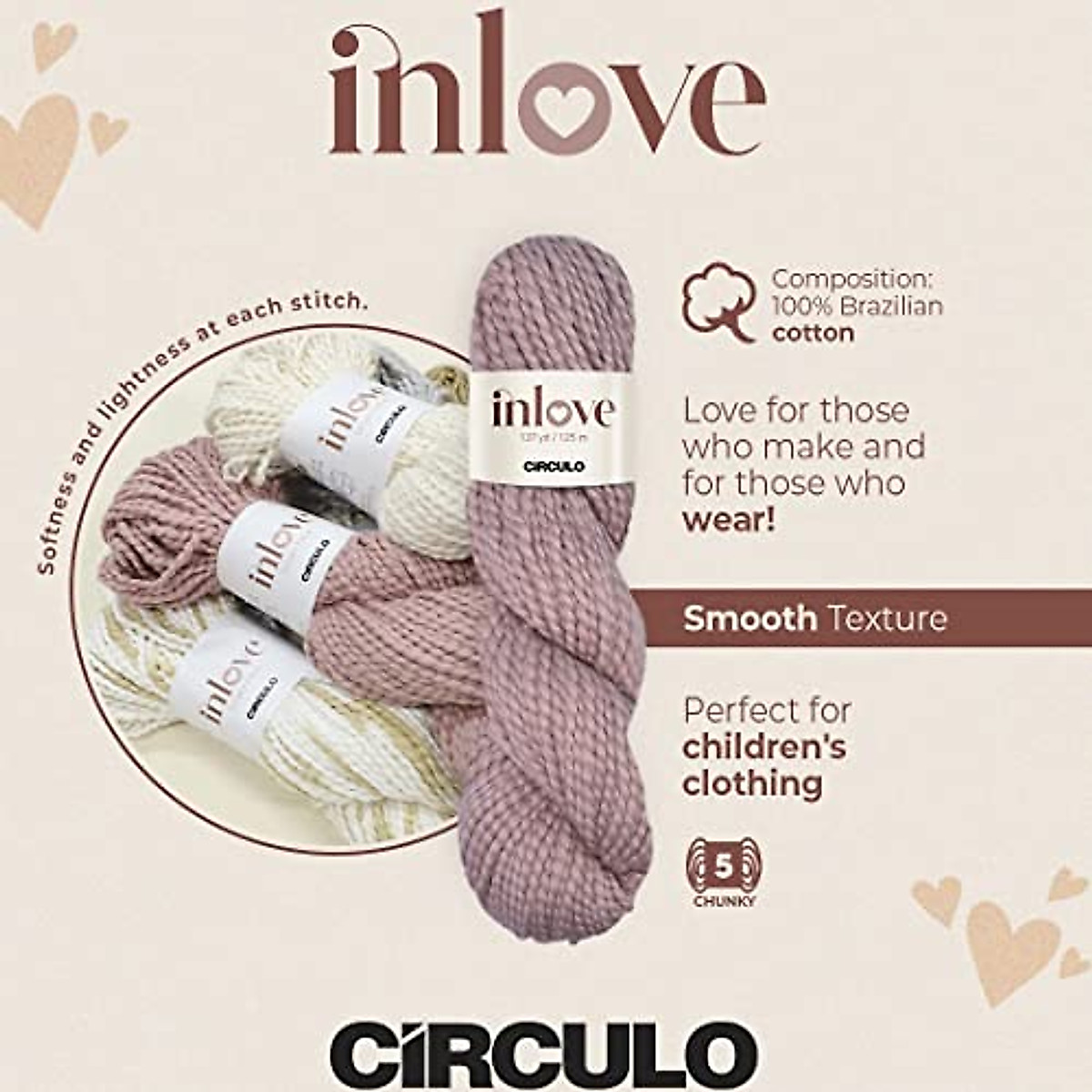 Circulo Inlove Chunky Yarn, 100% Brazilian Cotton Yarn - Baby Yarn for Crocheting Soft, Yarn for Crocheting & Knitting - Crochet Yarn, Pack of 1 Hank of 137 yds (5745 - Eucaliptus)
