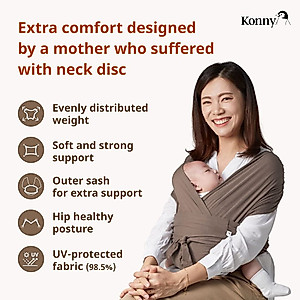 Konny Baby Carrier Elastech Luxury Carrier Wrap, Easy to Wear Baby Wrap Carrier, Perfect Essentials Cloths for Newborn Babies up to 44 lbs, (Lavender, L)