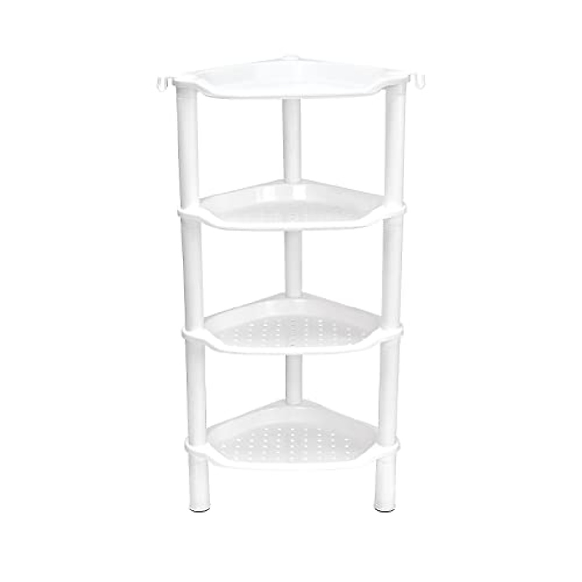 4 Tier Corner Shower Caddy, Rustproof, Plastic Shower Organizer for Bathroom, Bathtub, Shower pan, Bath Accessories Shower Caddies, 13.5 x 10 x 33.5 Inches, White (Round Slot White 4 Tier)