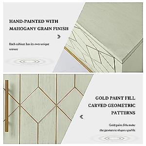 ARTPOWER Accent Cabinet with Doors, Modern Wooden Sideboard, Carved Decorative Storage Cabinets for Bedroom, Living Room, Kitchen, Office, and Hallway, Green with Gold Legs