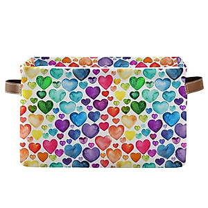 Colorful Heart Shape Storage Bins for Clothes 14.2x10.2x8.3 inch Collapsible Canvas Storage Baskets with Handles, Large Toy Clothes Organizer Box for Bedroom, Living Room, Utility Room