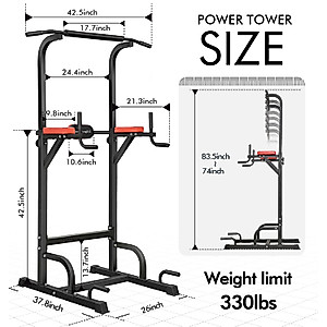Power Tower, BangTong&Li Pull Up Bar Dip Station/stand for Home Gym Strength Training Workout Equipment(black+red)