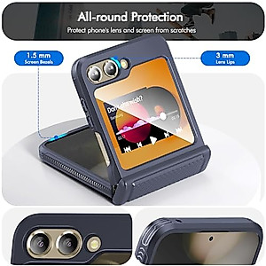 NAZRIO Case Compatible with Samsung Galaxy Z Flip 5 Case with [Hinge Protection & Built-in Back Screen Protector], Slim & Drop-Proof Clear Cover for Samsung Flip 5 5G (2023)-Navy Blue