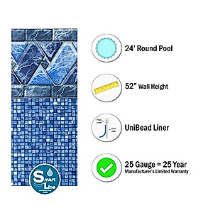 Smartline Stone Harbor 24-Foot Round Pool Liner | UniBead Style | 52-Inch Wall Height | 25 Gauge Virgin Vinyl | Designed for Steel Sided Above-Ground Swimming Pools | Universal Gasket Kit Included