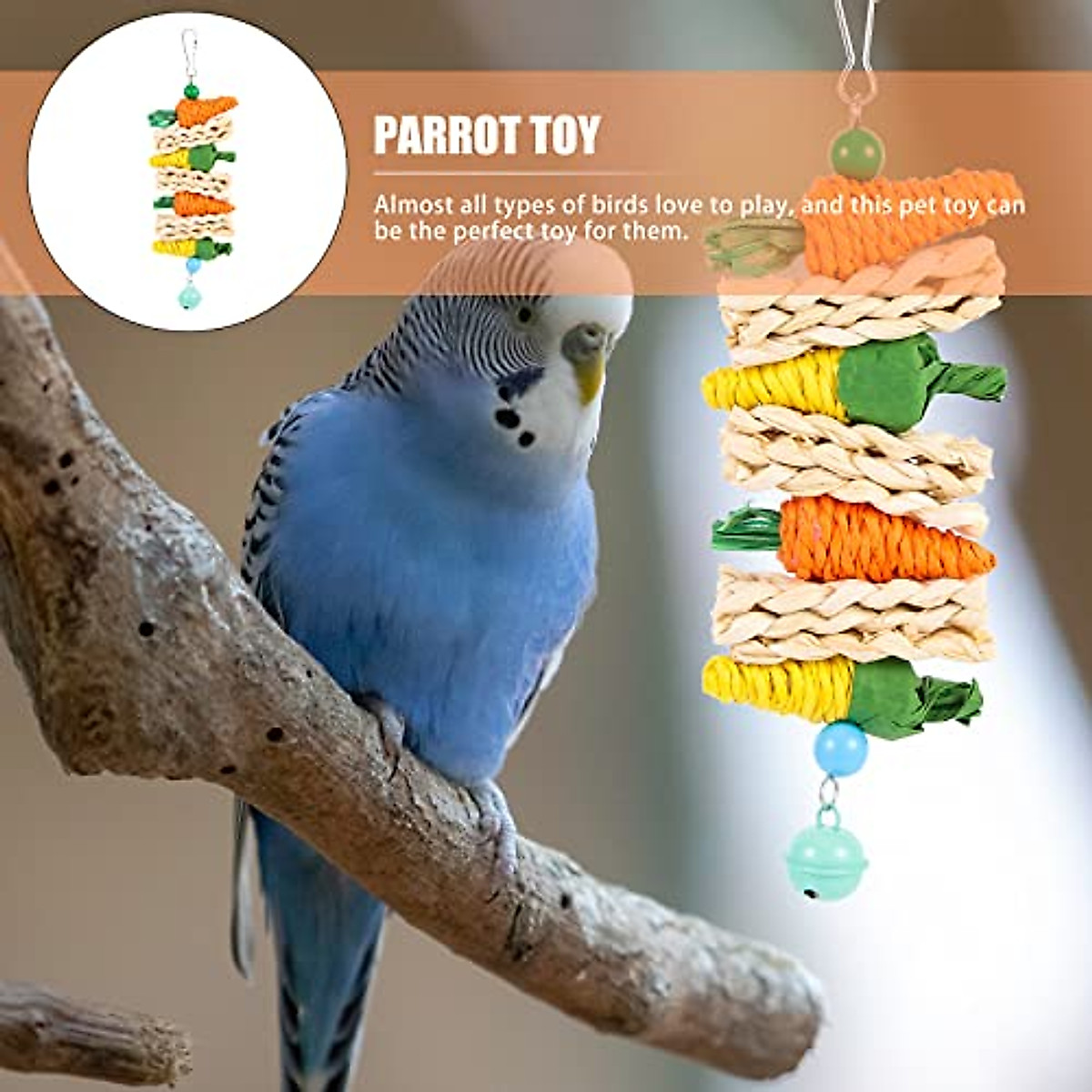 LUOZZY Bird Toys for Parakeets Funny Bird Chew Toys Wooden Natural Corn Carrot Bird Parrot Foraging Hanging Toys for Small Parrots Parakeets Conures Cockatiels
