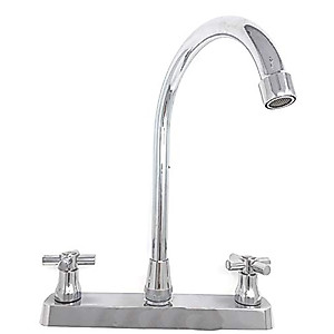 Chromed Surface Two-Handle Tall Stainless Steel Spout Kitchen Faucet [1205 PF] ADA 8-Inch Center Hole, No Lead, Plastic Body Ideal for RV's or Rental Apartment Buildings