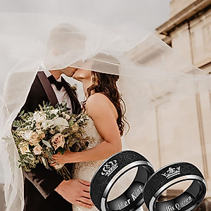 AluoWang King Queen Rings for Couples Set Promise Rings for Him and Her Customizable Matching Wedding Rings for Couples Engagement Rings Black Blue Valentine's Jewelry Gift (Glittering Prince and Princess)