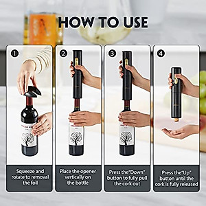 KITVINOUS Electric Wine Opener Battery Operated, Automatic Wine Bottle Opener, Portable Corkscrew with Foil Cutter, Black