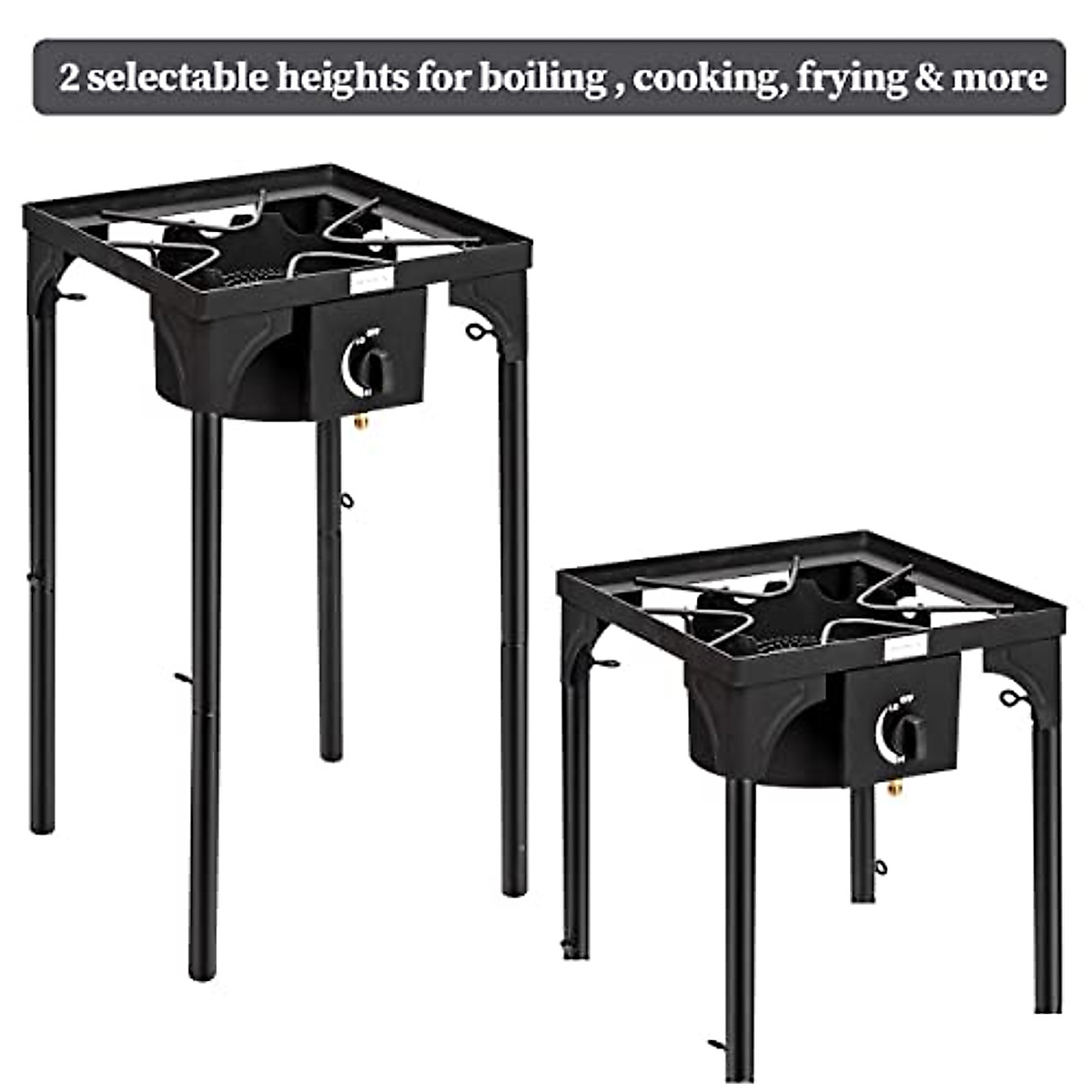 ROVSUN 100,000 BTU Portable Propane Burner, Single Gas Stove Cooker with Adjustable Height & 20psi Regulator for Outdoor Camp Cooking Home Brewing Turkey Frying Maple Syrup Boil