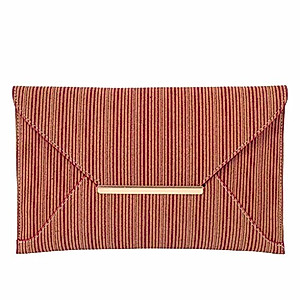 Striped Cork Envelope Casual Clutch, Red
