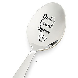 Weefair Gift For Fathers Day Cereal Lover Dad Spoon | Dads Engraved Grandfather Father In Law Birthday Anniversary Christmas Stocking Stuffer Stainless Steel Silverware Size 7 Inch, Silver
