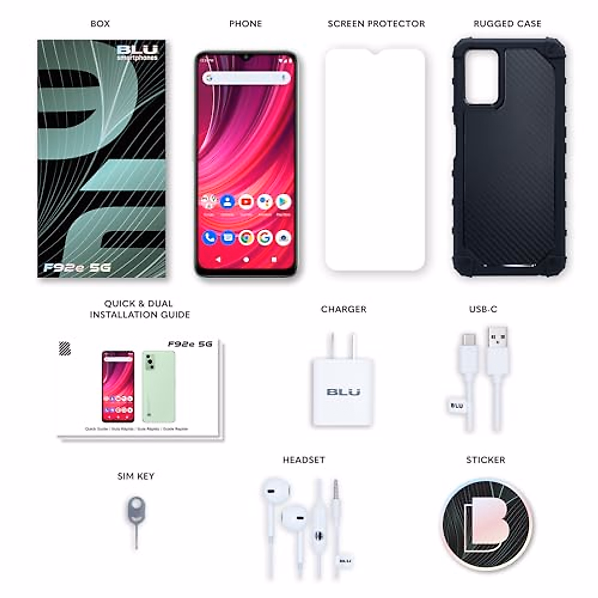 BLU F92e 5G | 2023 | 3-Day Battery | Unlocked | 6.5” HD+ Display | 128/4GB | 50MP Camera | US Version | US Warranty | Green