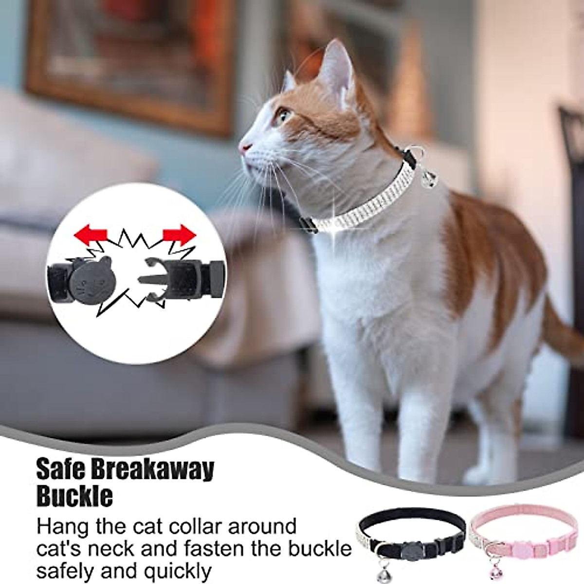 EXPAWLORER Soft Velvet Safe Cat Collars for Girl Cats -2 Pack Rhinestones Bling Diamante Adjustable Collars - Cat Collar Breakaway with Bells for Boy Cats Kitty and Small Dogs