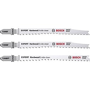 Bosch 3X Expert Hardwood 2-Side Clean Jigsaw Blade Set (for Plastic Coated Boards, Kitchen countertop, Length 117 mm, Professional Accessory Jigsaw)