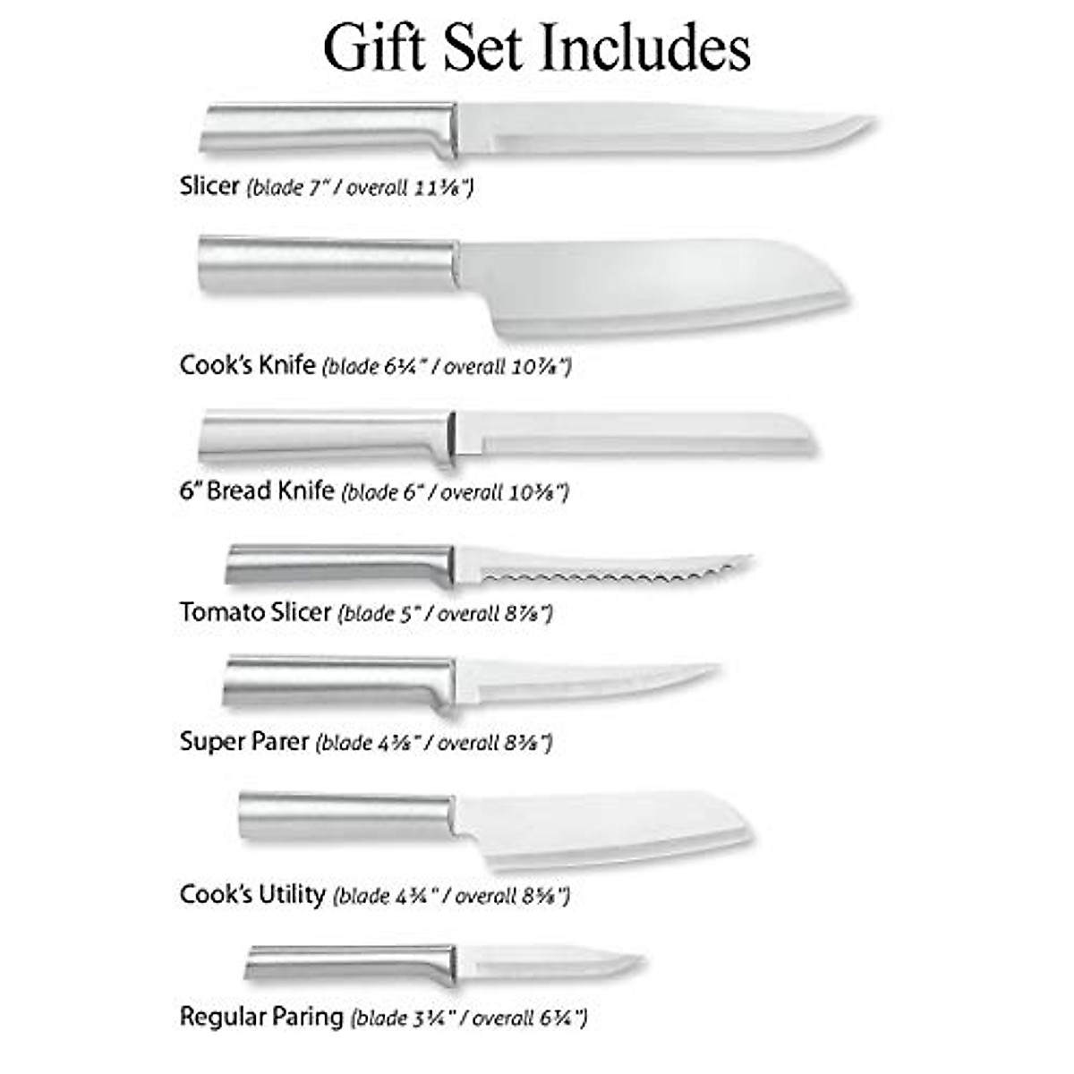 Rada Cutlery Oak Block 7 Pc Stainless Steel Kitchen Knife Set with Aluminum, Silver Handle