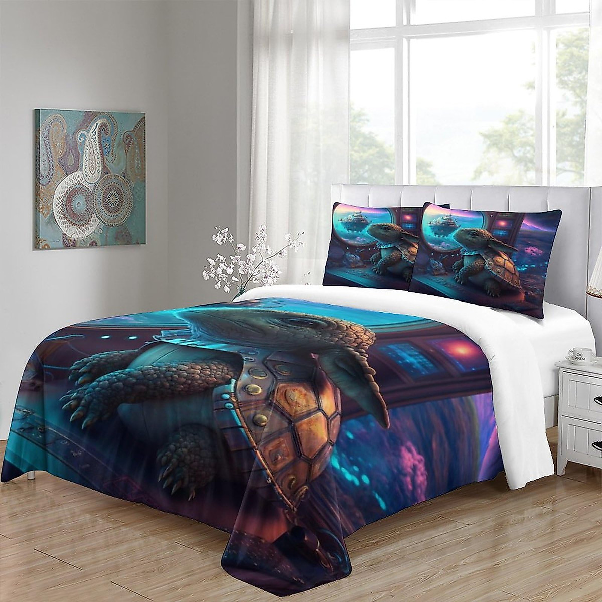 GEEYOU Turtle Navy1 Quilt Cover Duvet Cover Comforter Covers 3D Print for Teens and Adults with Zipper Closure Soft Microfiber with Pillow Cases Bedding Set 3 Pieces Twin（173x218cm）