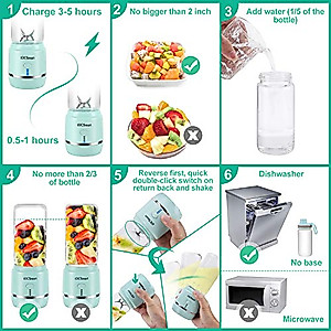 iOCSmart Portable Personal Size Blender, USB Rechargeable Mini Fruits Small Juicer Blender for Shakes and Smoothies with 2 Juice Cup Portable on the Go (Blue)