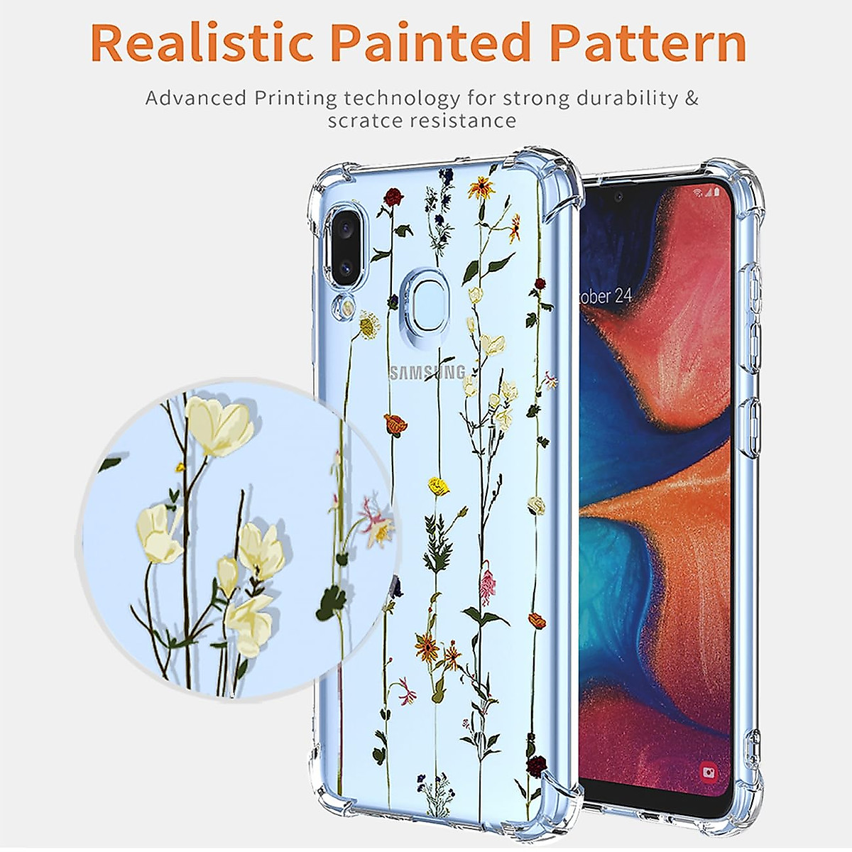 GTBDEKI Phone Case for Galaxy A40 Case,Samsung A40 SM-A405F Case with Screen Protector, Clear Case with Flower Garden Patterns Protective Phone Cover for Samsung Galaxy A40 Floral Garden
