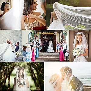 Haraty Crystal Bridal Veils Short 1 Tier Veil Soft Mesh With Comb Wedding Party Bride Veil Hair Accessories for Women Girls (White)