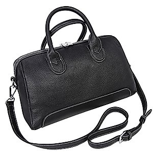 Iswee Genuine Leather Tote Top Handle Satchel Bag Women Handbags Designer Purse Shoulder Bag Crossbody Bags for Ladies (Black)