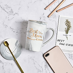 YHRJWN Best Mom Ever Coffee Mug for Mom Mother Mothers Day Mom Mug from Daughter Son Mom Coffee Mug 14Oz Gray Marble Mug with Exquisite Box Spoon Coaster Sock Gift Card