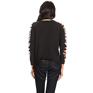 Anna-Kaci Ripped Cut Out Holes Long Sleeve Faded Distressed Top Pullover Shirt,Black,X-Large