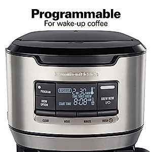 Hamilton Beach 12 Cup Programmable Front-Fill Drip Coffee Maker with Thermal Carafe, Auto Shutoff, 3 Brew Options, Black and Stainless Steel (46391)