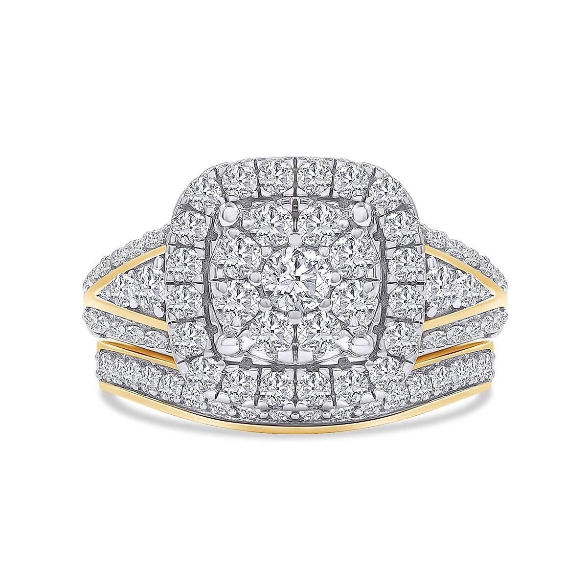 SAVEARTH DIAMONDS 1 1/4 CTTW Round Lab Created Moissanite Diamond Double Halo Bridal Set Wedding Ring In 14k Yellow Gold Over Sterling Silver (1.25 Cttw) Size-6.5