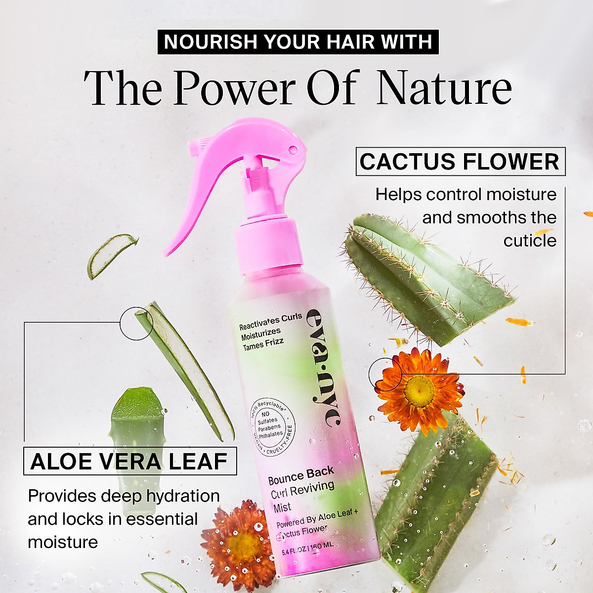 Eva NYC Bounce Back Curl Reviving Hair Mist, Hydrating Refresher with Aloe, GMO-Free Curly Hair Texture Spray, 5.4 fl oz