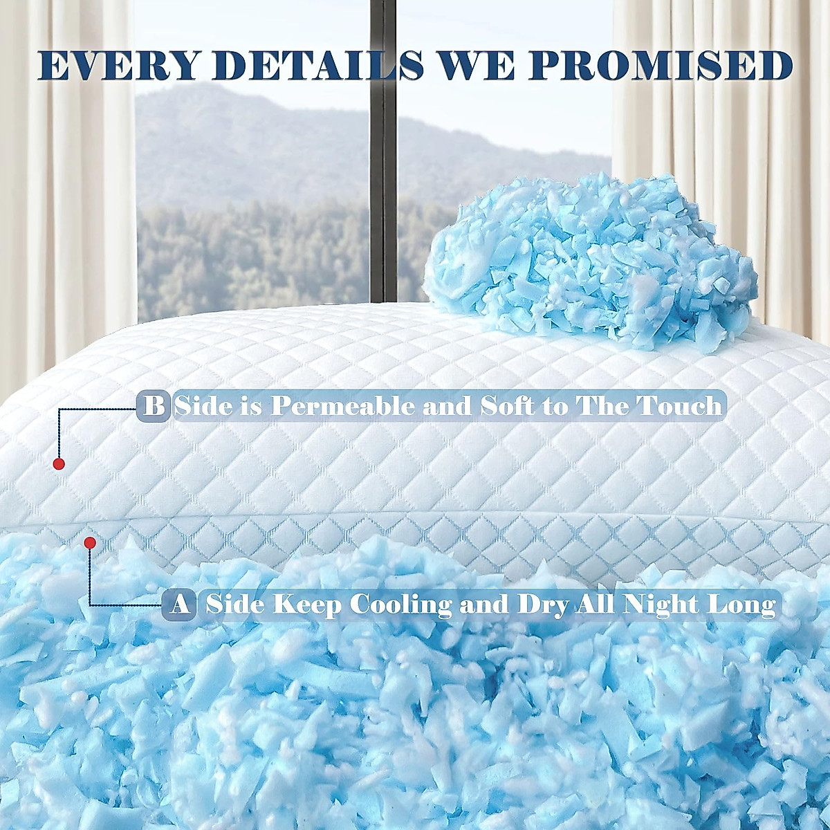 Shredded Memory Foam Pillows Standard/Queen Size Set of 2,Luxury Gel Cooling Bed Pillows 2 Pack for Stomach Back Side Sleeper,Pillows Adjustable Washable Removable Cover,with Extra Fill
