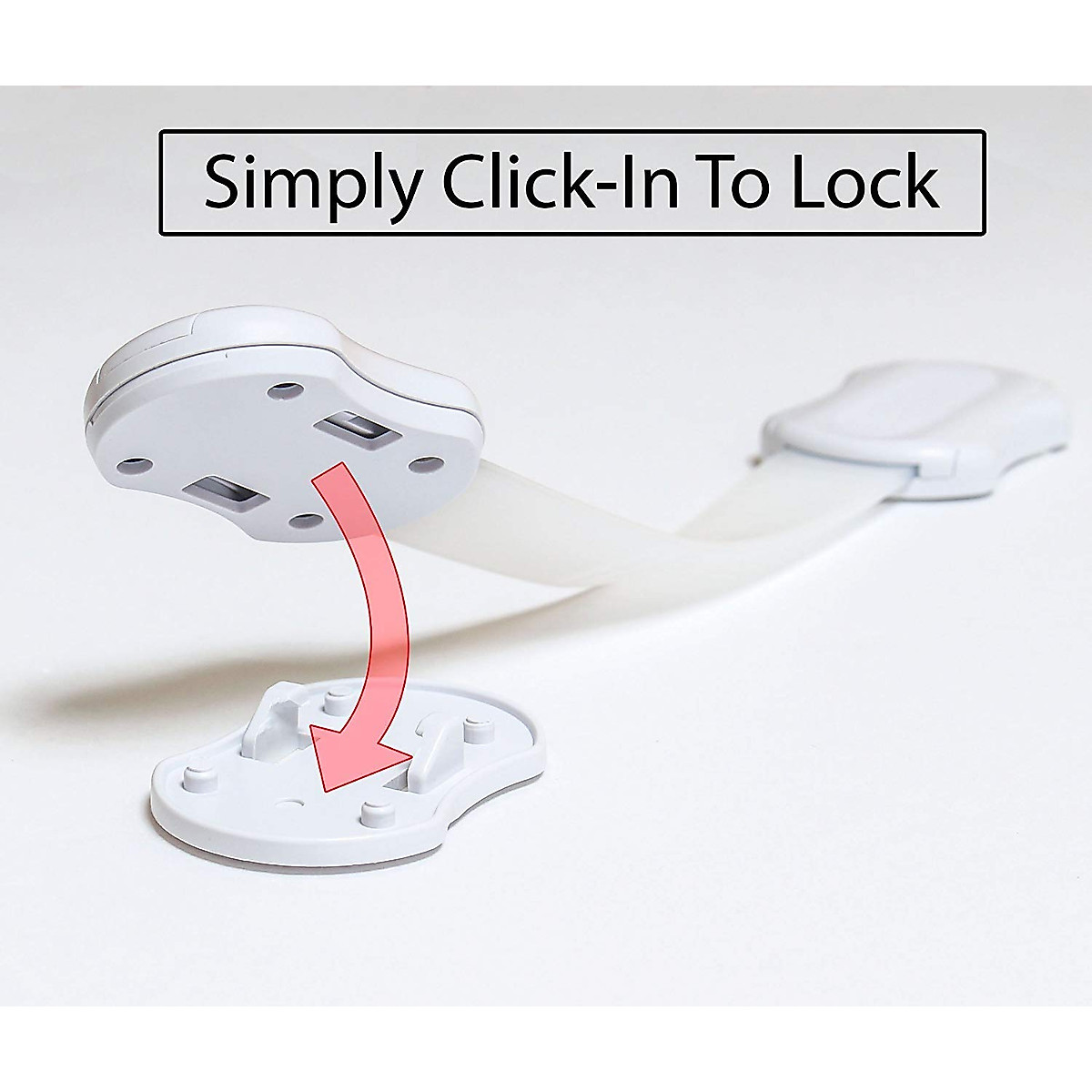 Baby Ziz Adjustable Strap Child Safety Refrigerator Lock, Cabinet Locks | 6 Pack with 2 EXTRA 3M Adhesive | White