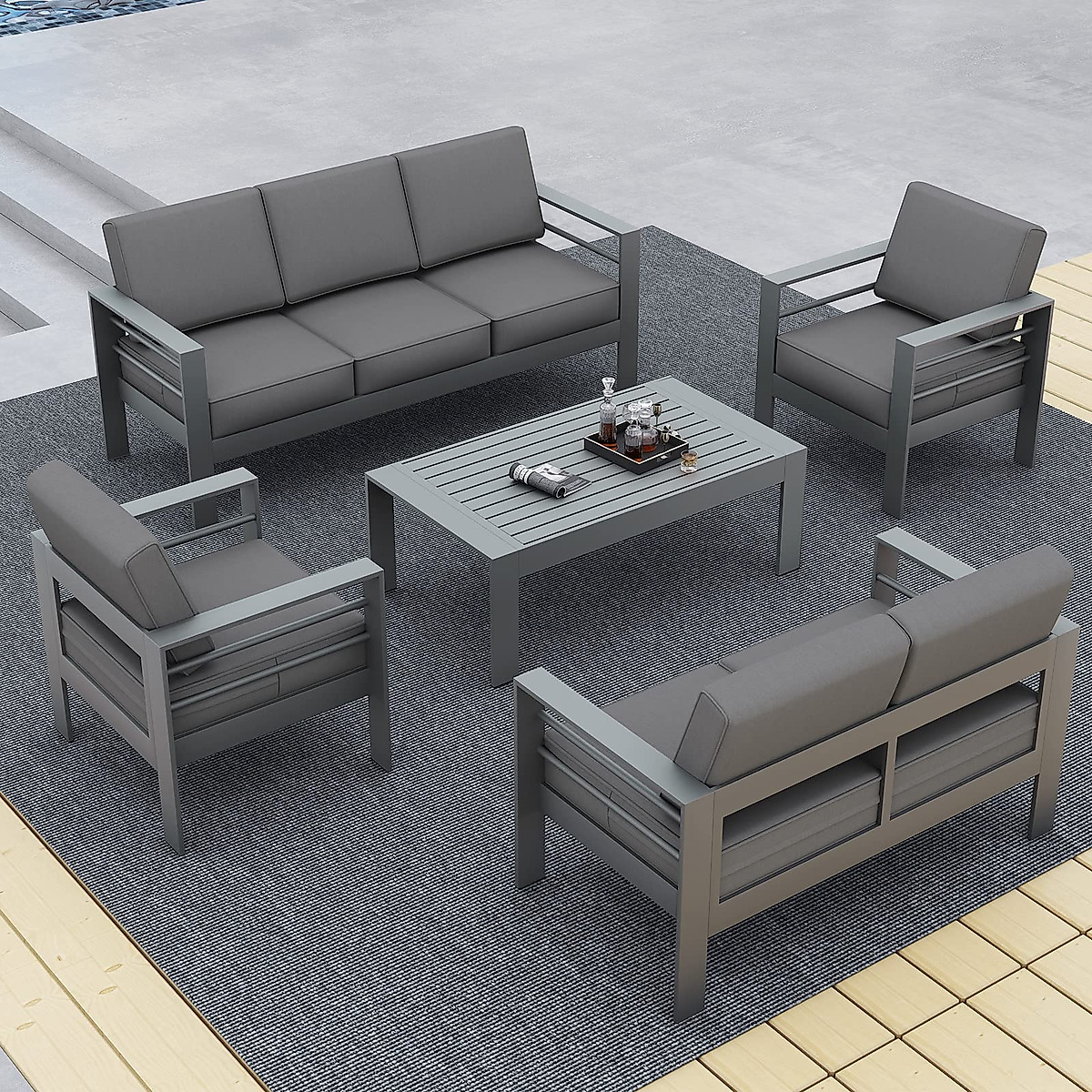 LayinSun Aluminum Outdoor Patio Coffee Table Modern Rectangle All-Aluminum End Table with Metal Frame