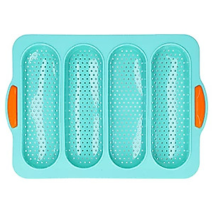 WOOXGEHM Silicone Bread Pan Baking Tray, for Baking French Baguette/Hot Dog Bun Mould, 4 Grooves, Non Stick Easy to Clean Heat Resistant Silicone Bread Pan, Kitchen Tools(Green)