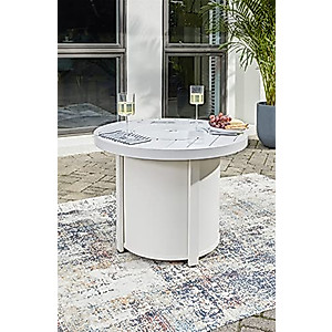 Signature Design by Ashley Outdoor Sundown Treasure Round Fire Pit Table, White