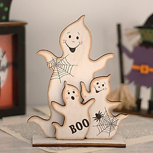 SY Super Bang 5pcs Halloween Wooden Decorations, Halloween Tabletop Centerpiece Craft Decor Including Witch/Ghost/Shoes Decor for Home, Indoor, Holiday, Party Supplies, Kid's Gift.