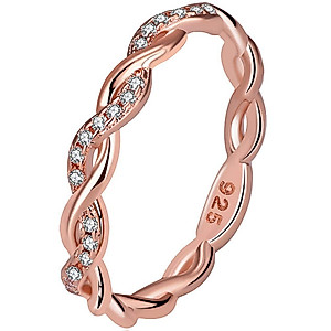 Jude Jewelers Platinum Plated Silver Braided Knot Eternity Wedding Band Promise Ring (Rose Gold, 11)