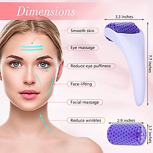 Ice Roller for Face and Eyes (2 premium roller heads included)- Face Ice Roller Massager to Reduce Puffiness around eyes and face, Migraine Pain, Wrinkles. Women's Gift idea. (Purple)
