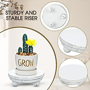 3 Pieces Wood Risers for Decor Wood Pedestal Mini Riser Stand Round Wooden Riser Rustic Farmhouse Riser for Decor Tiered Tray Decor Riser for Home Kitchen (Washed White, 5/4/3 Inch)